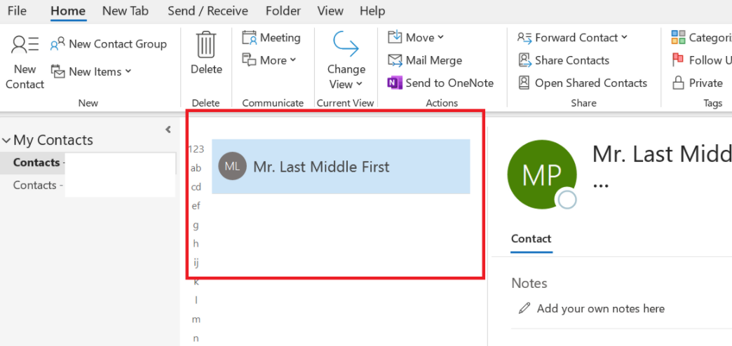 How to show First Name and Last Name in Outlook contact card? Why now ...