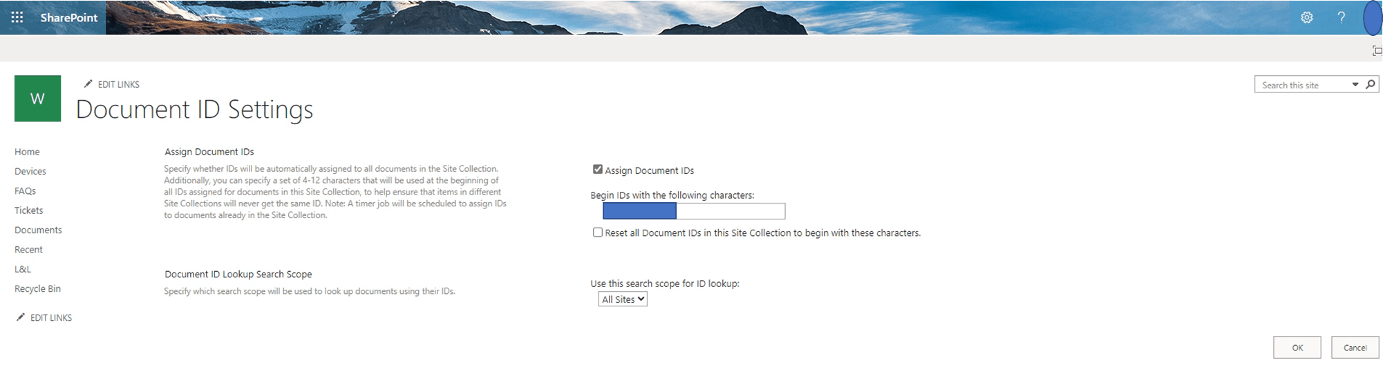 how to enable document ID feature services for the entire organization and all the team site ...