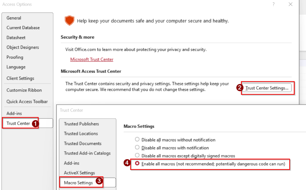 How do I get Access to quit blocking macros? - Microsoft Q&A
