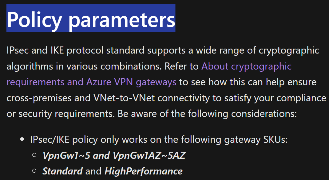 is azure basic vpn support ipsec policies ??? - Microsoft Q&A