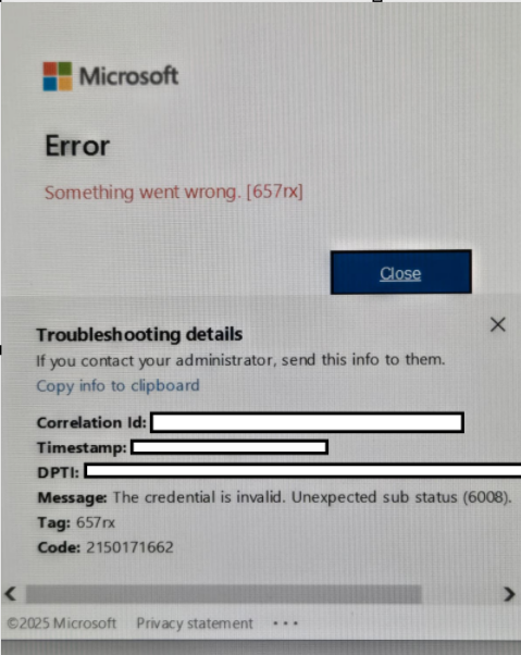 I need help logging in to my outlook app, error 657rx keeps stopping me. - Microsoft Q&A