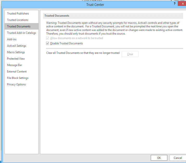 Opening filename.xlsx "Some files can contain Viruses or otherwise be harmful to your computer ...