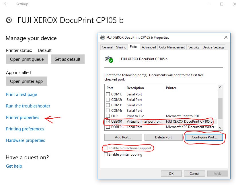 Latest Win 10. How to Enable Bi-Directional on my printer port ...