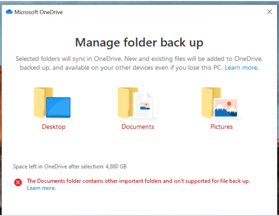 documents folder contains other important folders and isn't supported ...