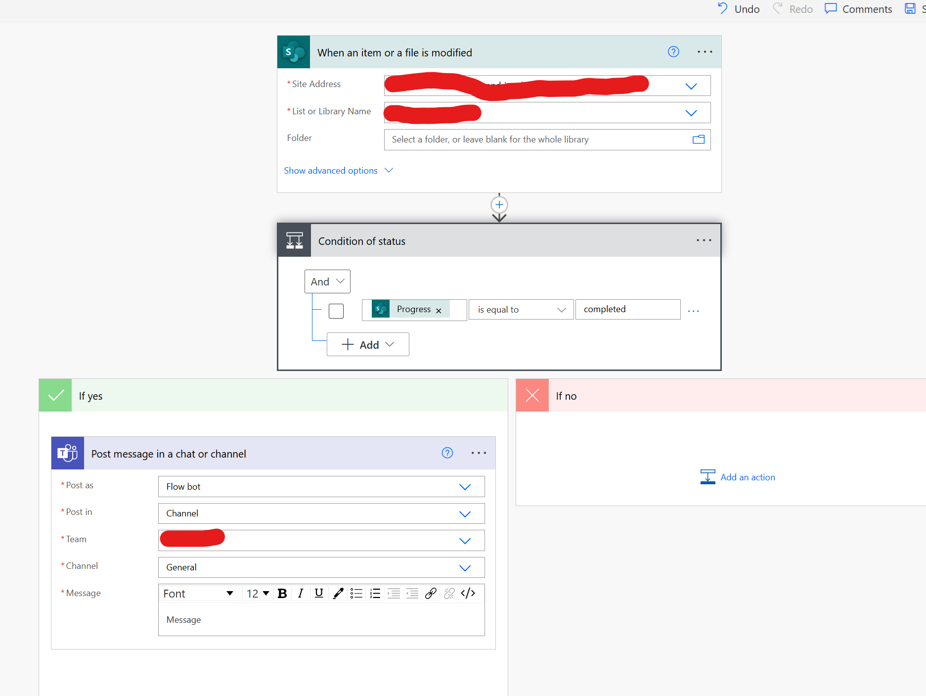 I need help building a PA flow to update a teams chat - Microsoft Q&A