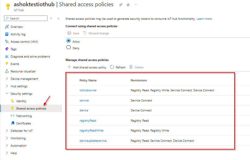 Is Shared Access Policy Created By Default When An Azure Iot Hub Is