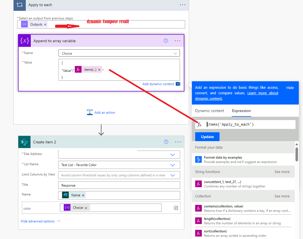 MS Forms response to SharePoint List items via Power Automate. Why can't I get the choice, multi ...