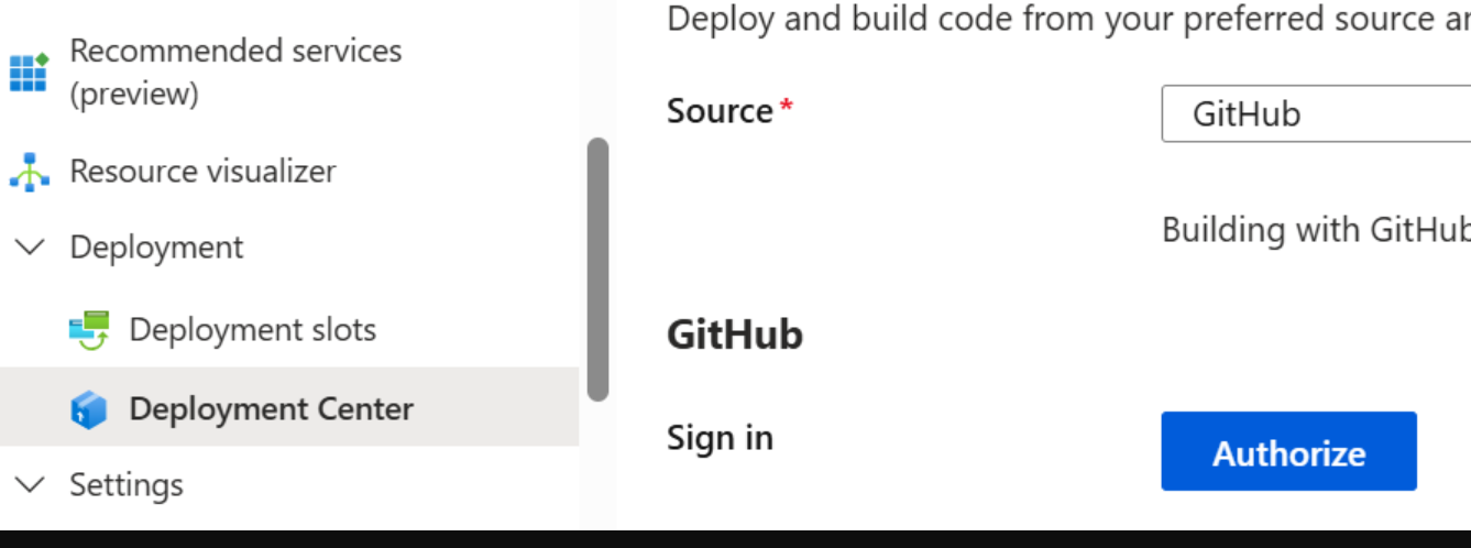we need access on github actions with azure deployment center the ...