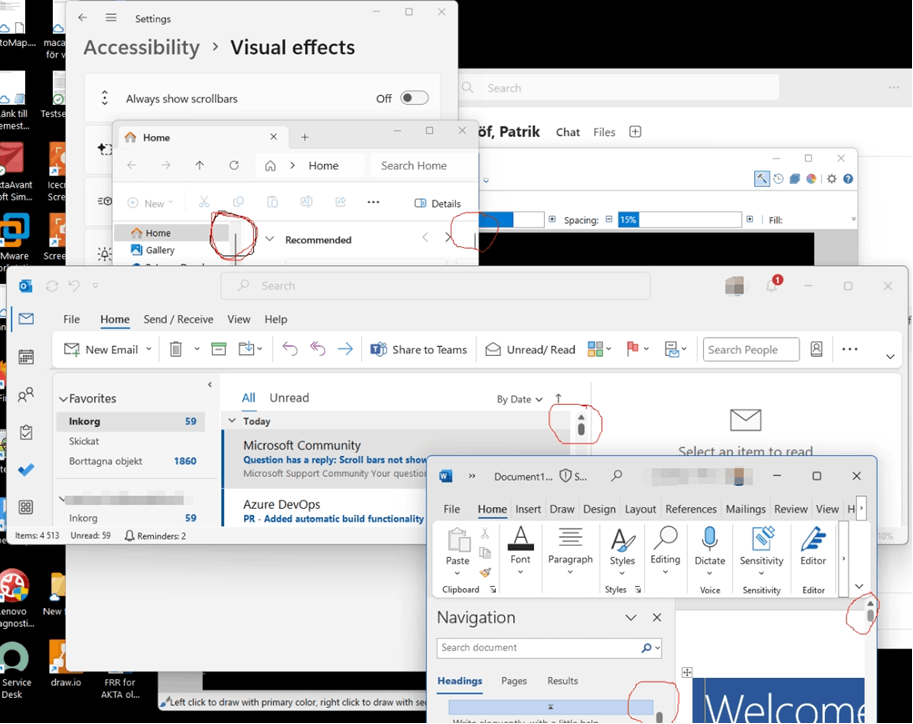 Scroll bars not showing although "always Show scrollbar" option selected in Windows 11 ...