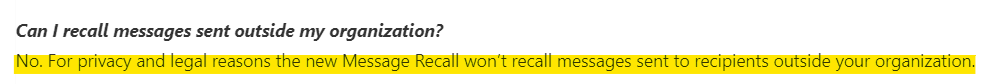 How to Recall a sent mail to a contact outside my organization ...