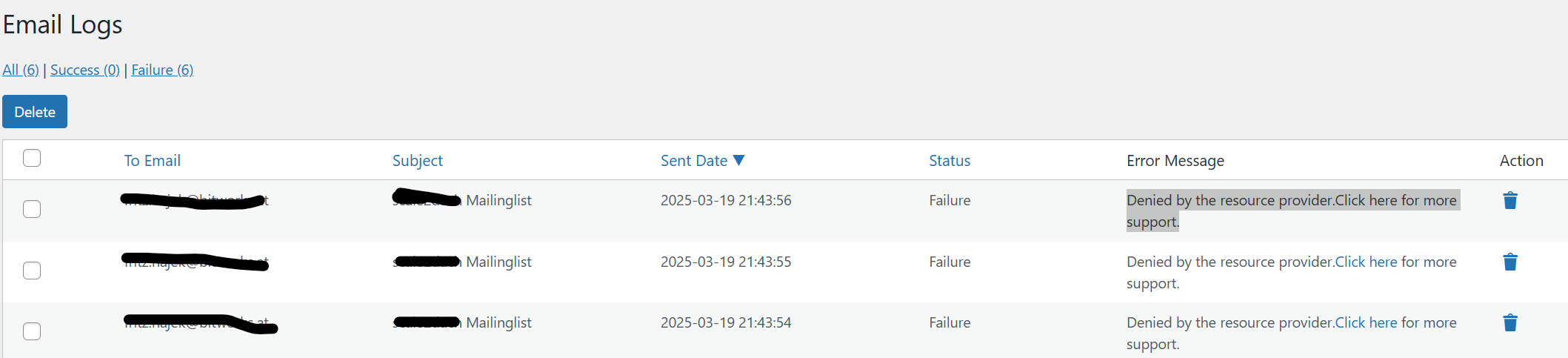 Azure Email Logs Error Denied by the resource provider.Click here for ...