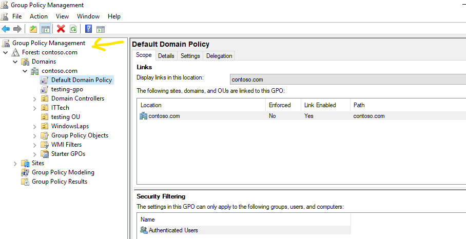 Domain group policies in Active Directory Administrative Center ...