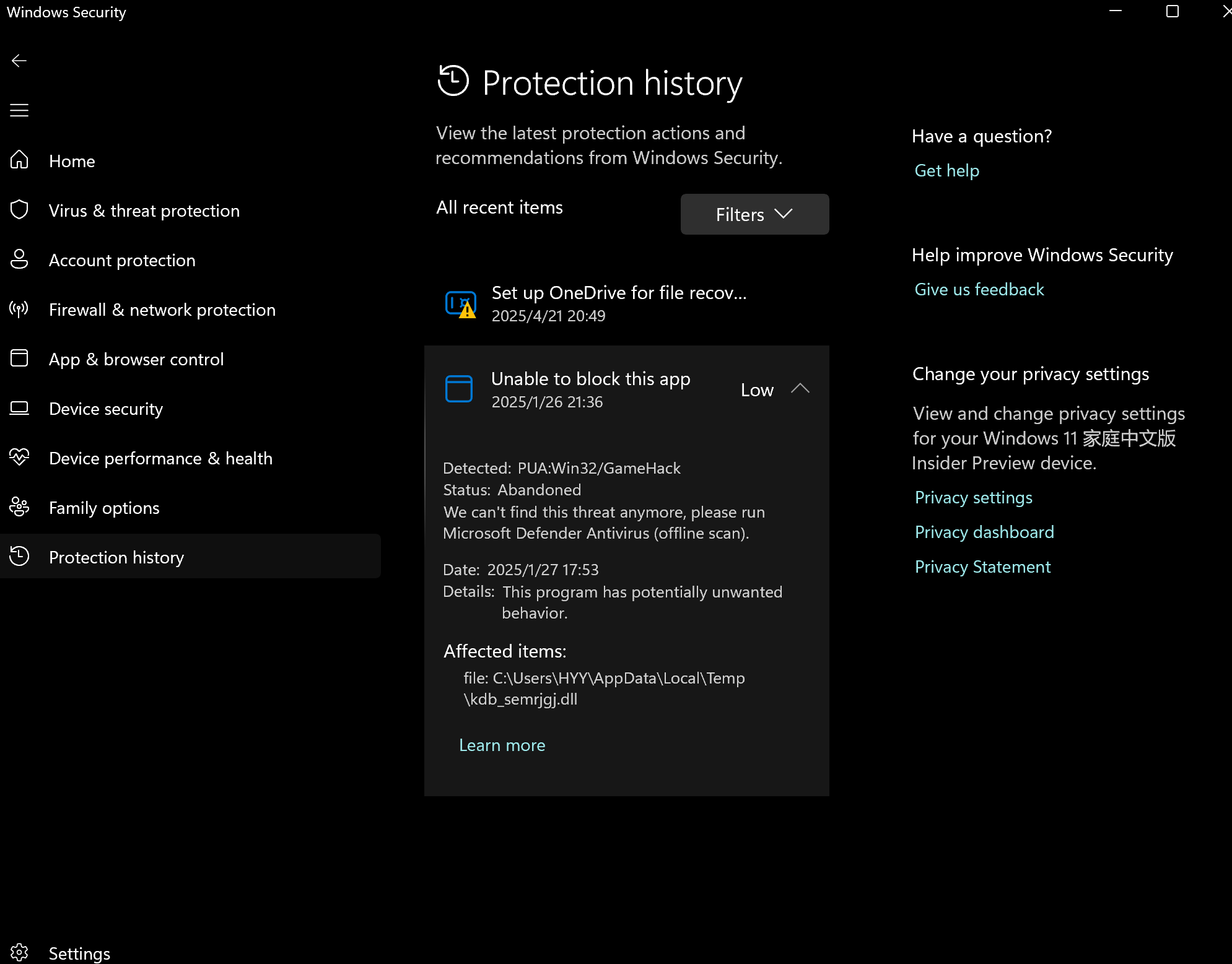 Issue with "PUA: Win32/GameHack" - Microsoft Q&A