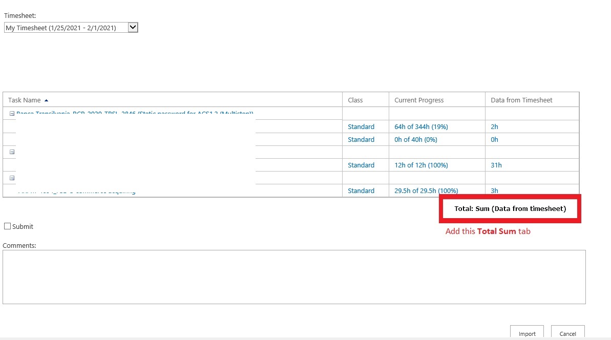 Project Server 2019 Import Timesheet page customization - Microsoft Q&A