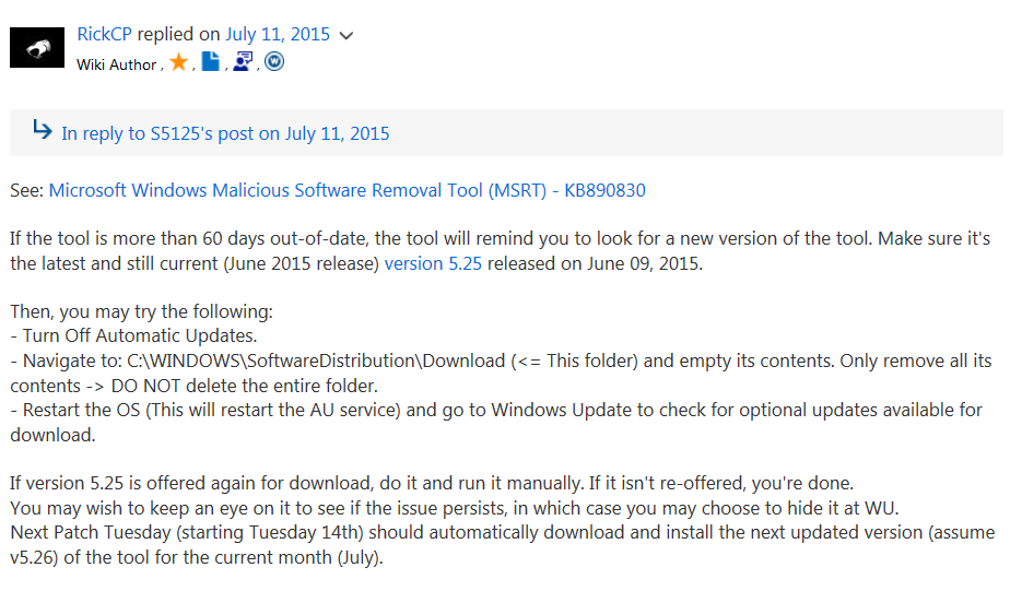 Malicious software removal tool keeps appearing in Windows Update, but ...