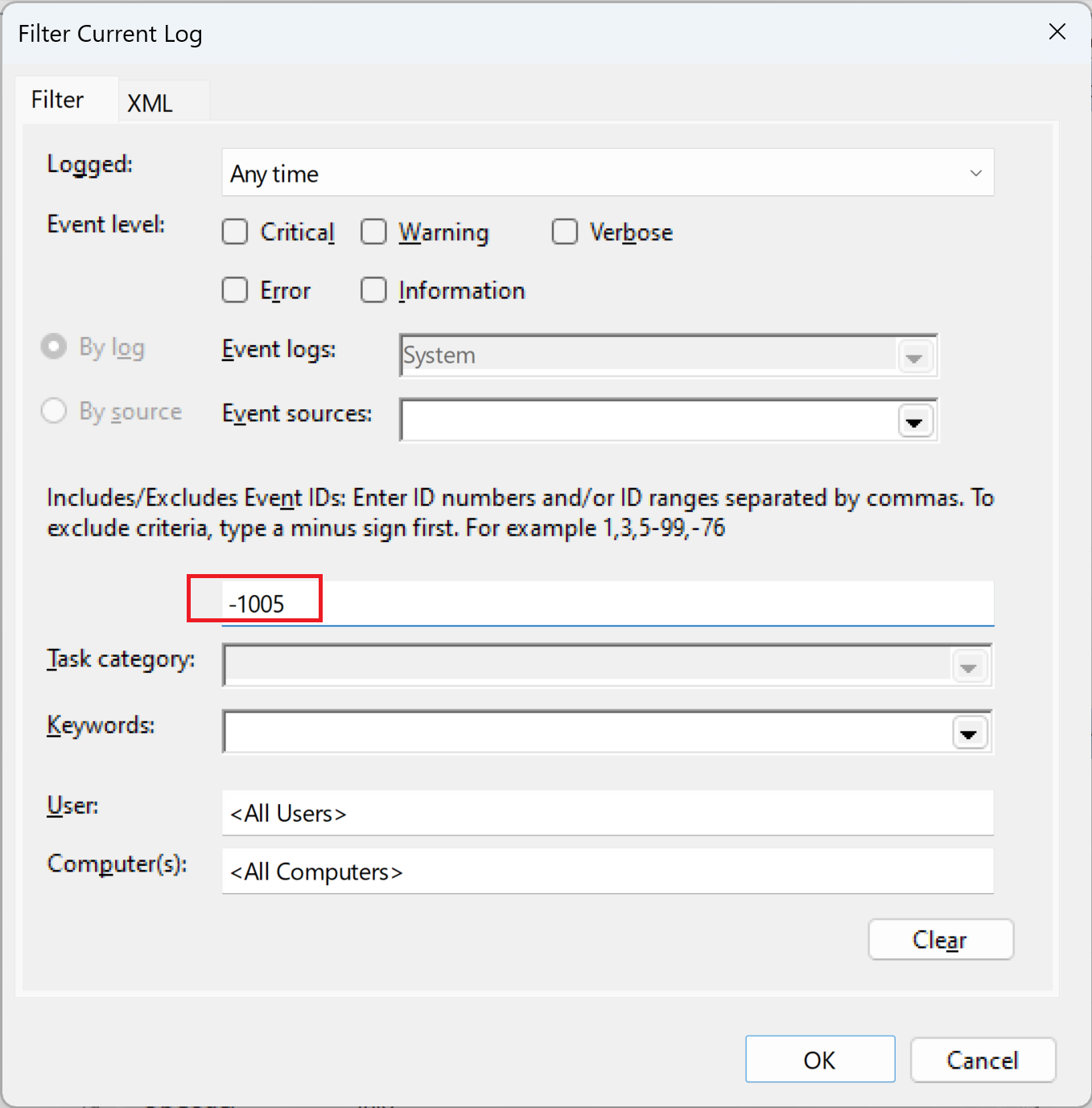 How to stop 1005 event to be logged in - Microsoft Q&A