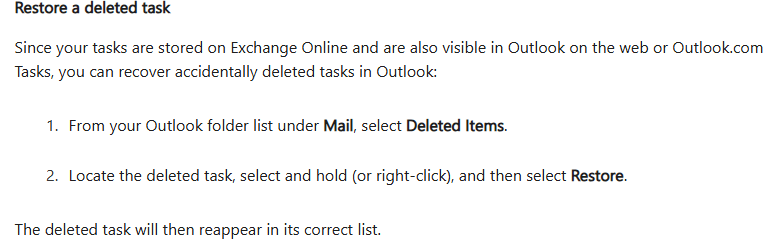 Recover deleted item from To Do List - Microsoft Q&A