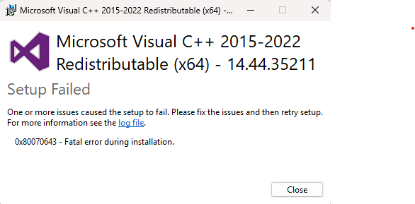 Unable to install or uninstall Microsoft Visual C++ 2015-2022 ...