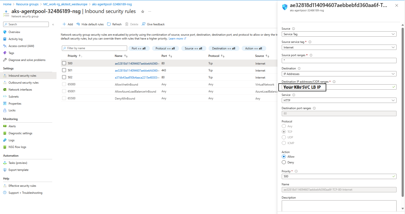 Operation timed out for an external Ip in azure cloud - Microsoft Q&A