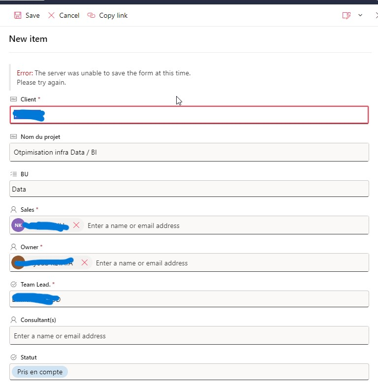The server was unable to save the form at this time SharePoint online - Microsoft Q&A