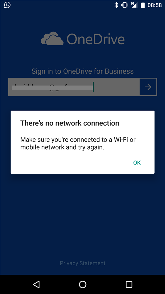 "There's no network connection" trying to sign into OneDrive on Android ...