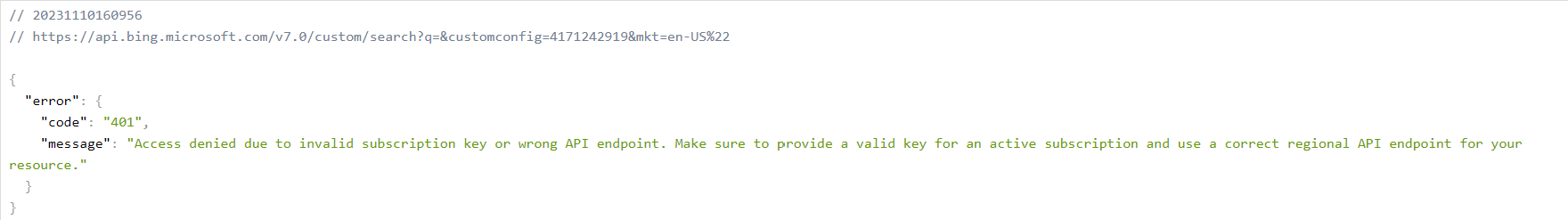 401 error: Invalid subscription or wrong API endpoint - Microsoft Q&A