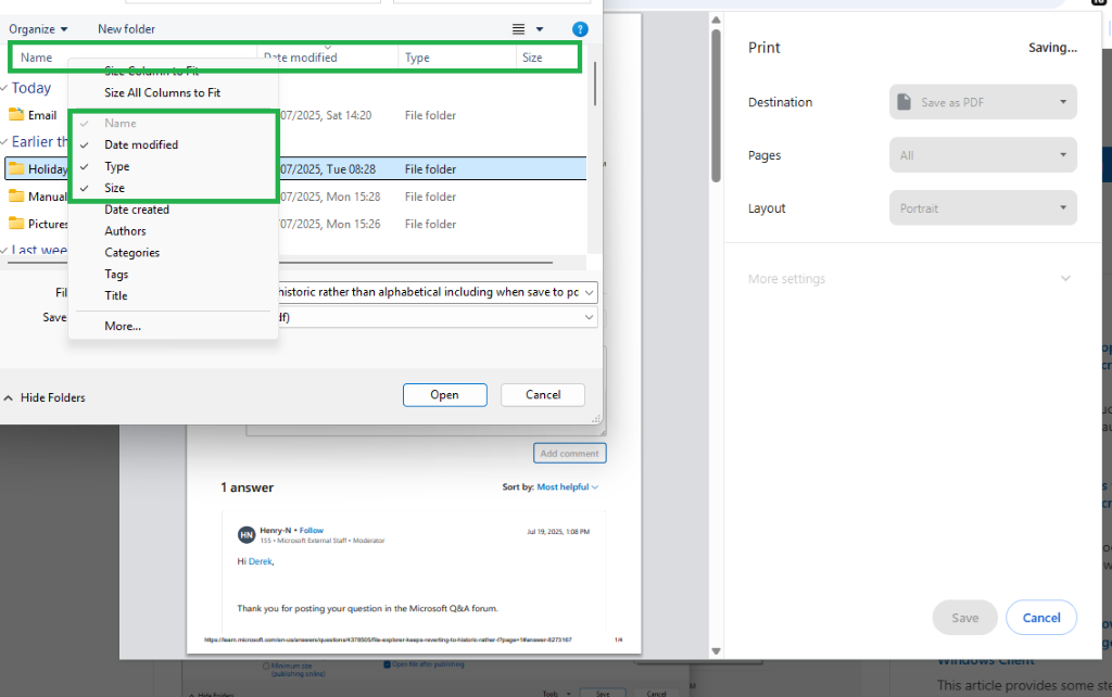 file explorer keeps reverting to historic rather than alphabetical including when save to pdf ...