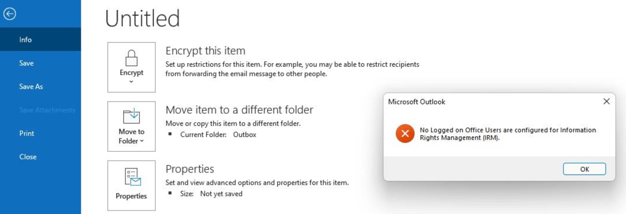 Error: no logged on office users are configured for Information Rights ...