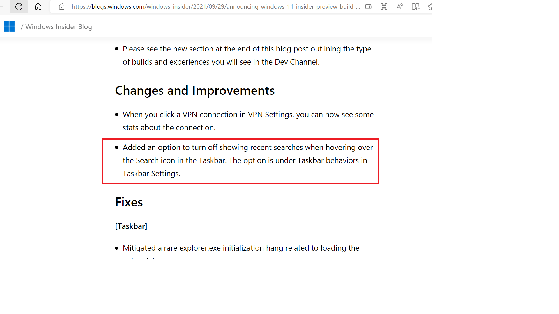Setting "Show recent searches when I hover over the search icon" not ...