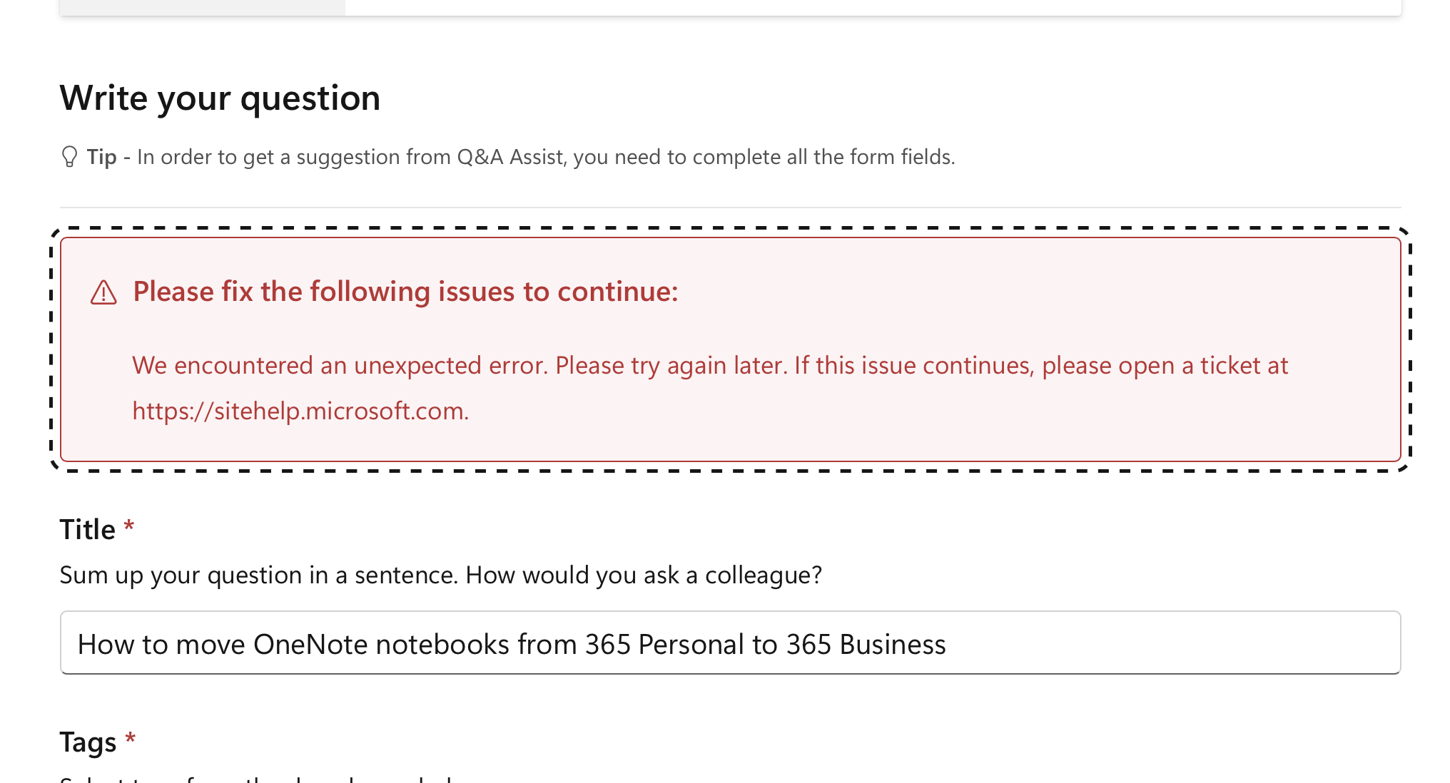 How to fix this error when trying to post a question on this help forum ...