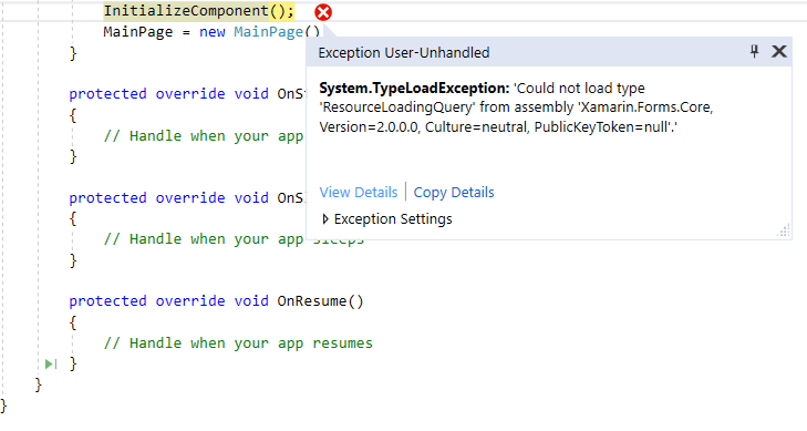 Unhandled Exception System Typeloadexception Working With Uwp In Xamarin Forms Microsoft Qanda