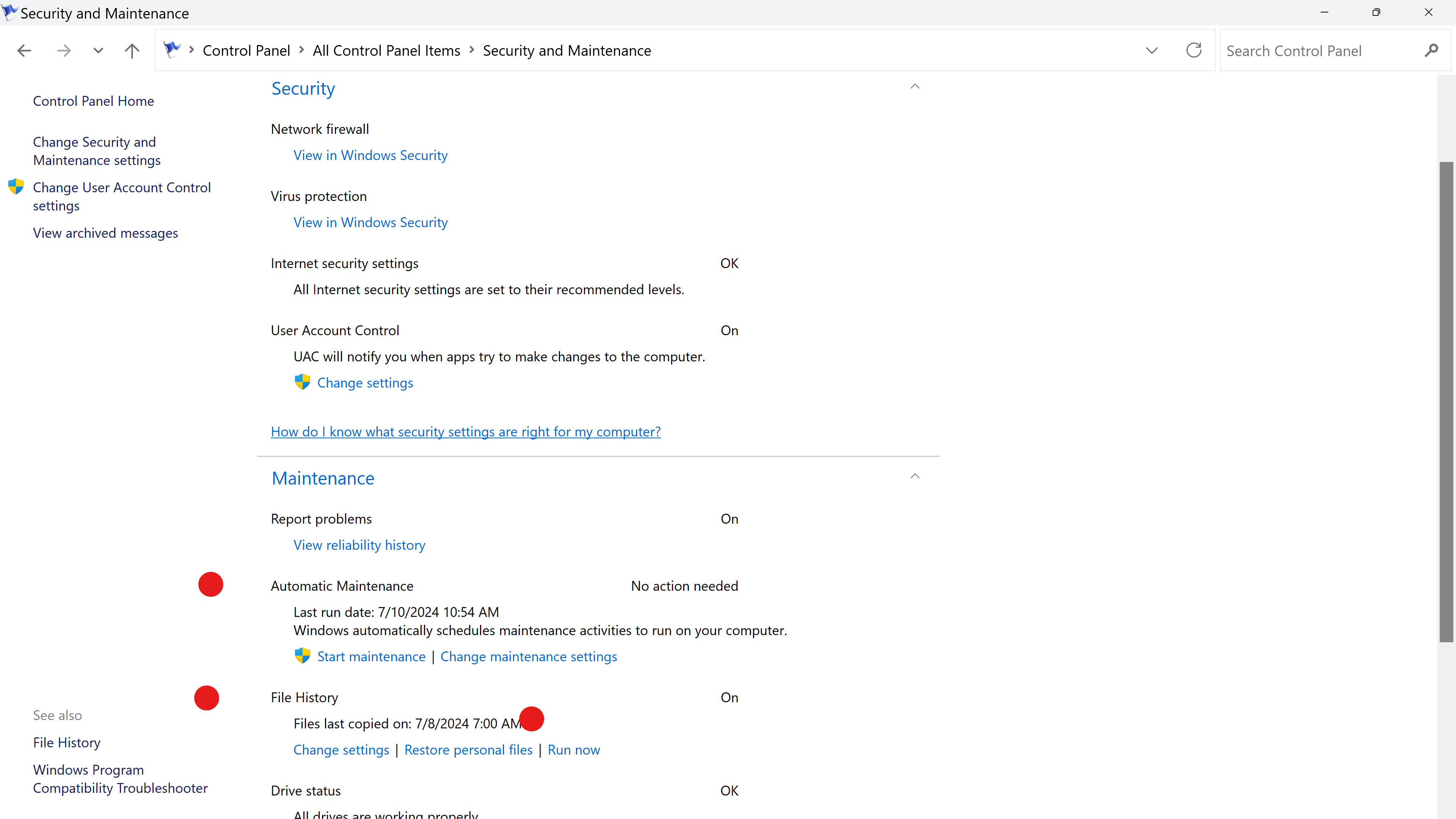 Windows 11 Security and Maintenance Automatic Settings - Microsoft Q&A