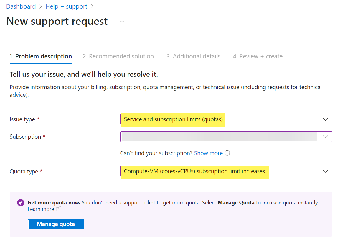 Can't request a Bsv2 VM quota increase bc that series is not in the Support request form ...