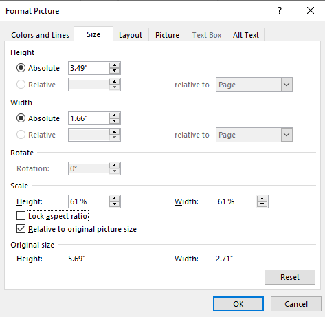 Office 365 student, how do you make the lock aspect ratio for pictures ...