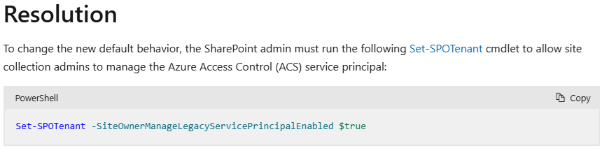 Question on "SharePoint site collection admins can't register apps or update permissions ...