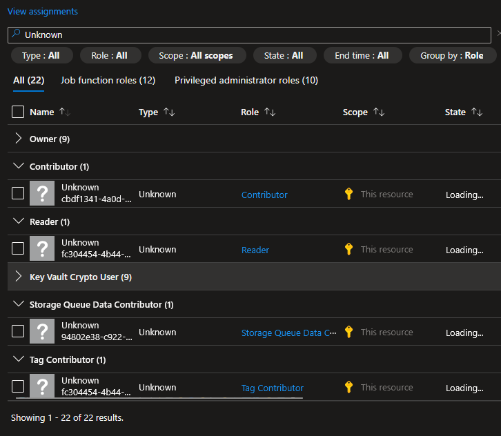 Manually deleting the 'Unknown' IAM entries at the Subscription levels ...