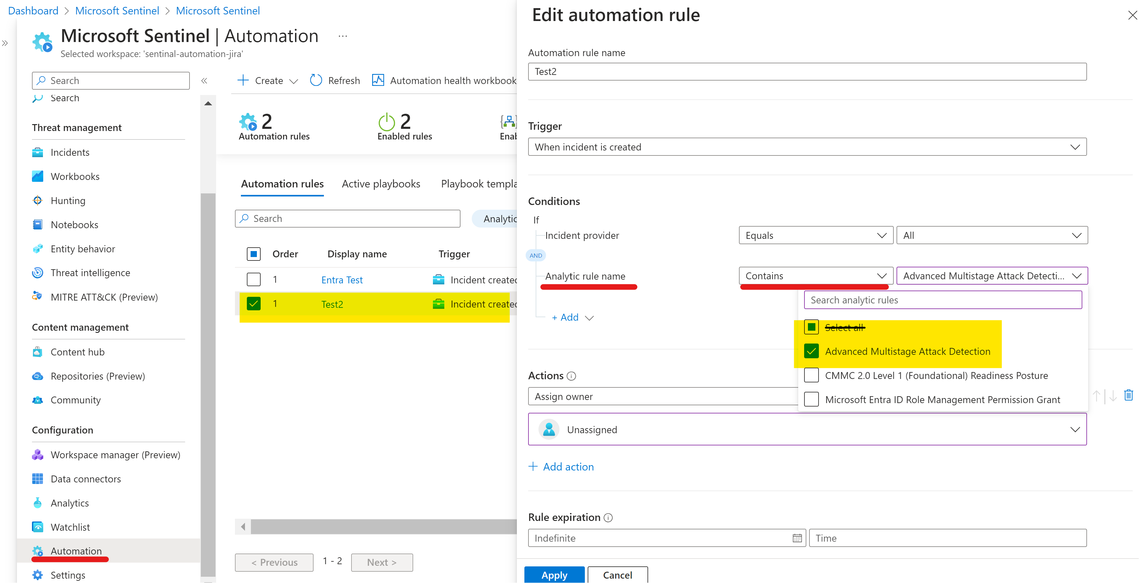 Remove Automation rules from analytics rules in Sentinel - Microsoft Q&A