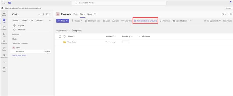 OneDrive folder to show in Teams > Files - Microsoft Q&A