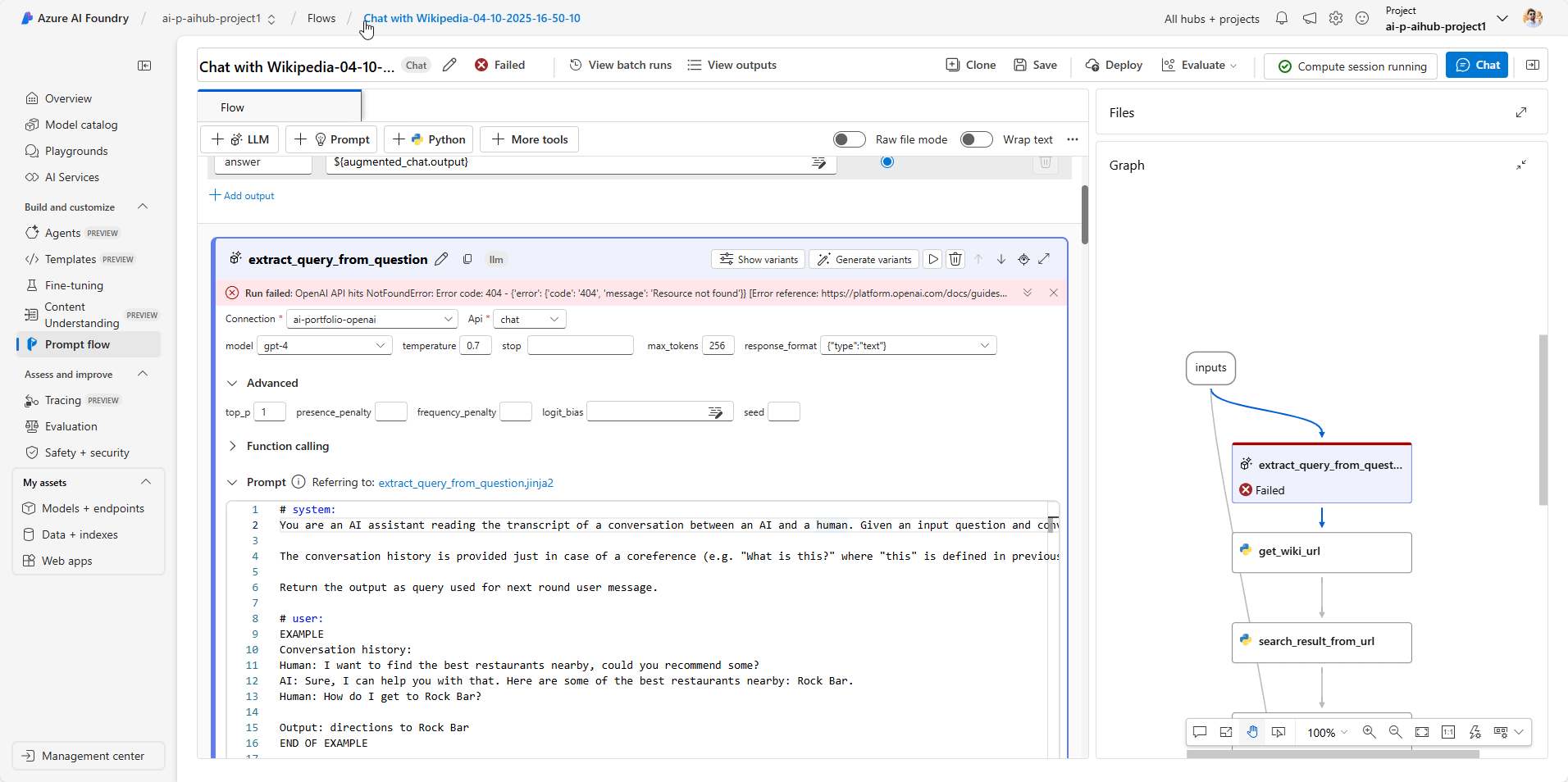 Prompt Flow “chat With Wikipedia” Fails With Openai 404 Notfounderror — Gpt 4o Deployed And