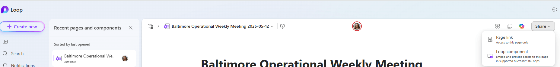 Missing Add to Workspace option when on a loop component on MS Team ...