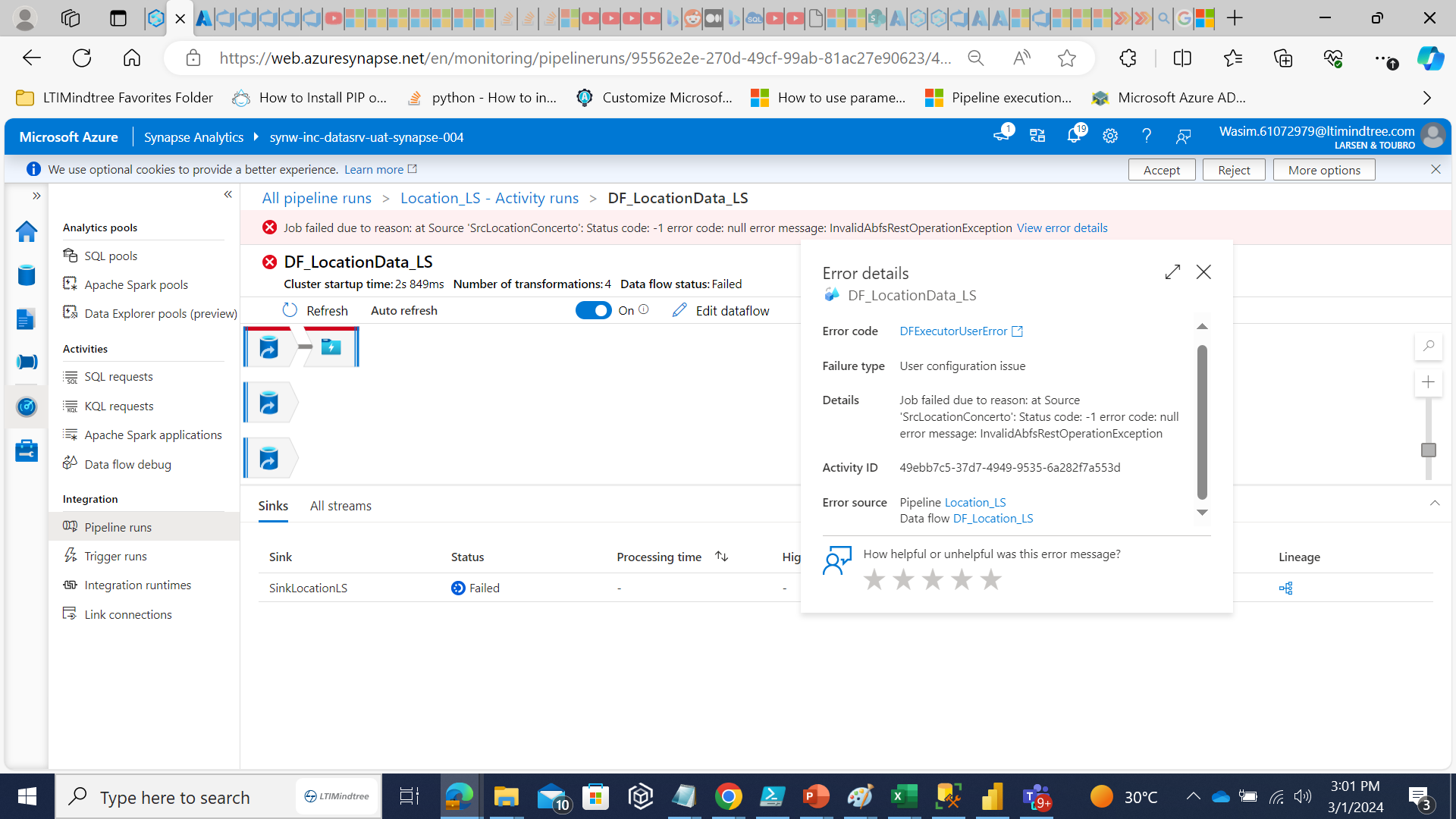 Data flow run fails with InvalidAbfsRestOperationExceptionjava.net ... Data flow run fails with InvalidAbfsRestOperationExceptionjava.net ...