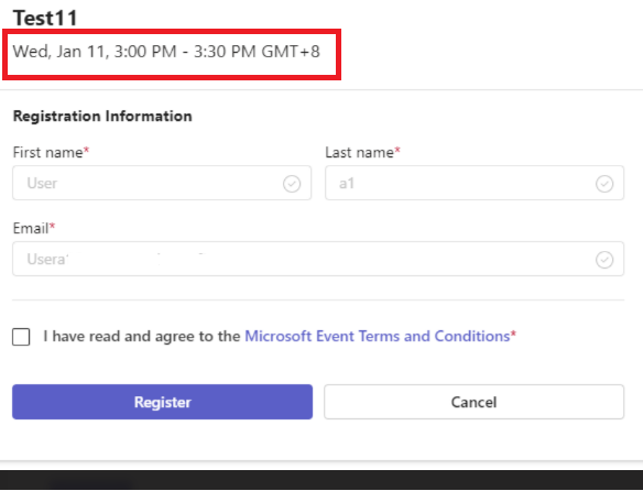 Teams Webinar and set the date and time will not applied in the ...
