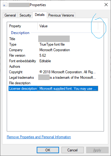 License description in file properties does not fit window. How to read ...