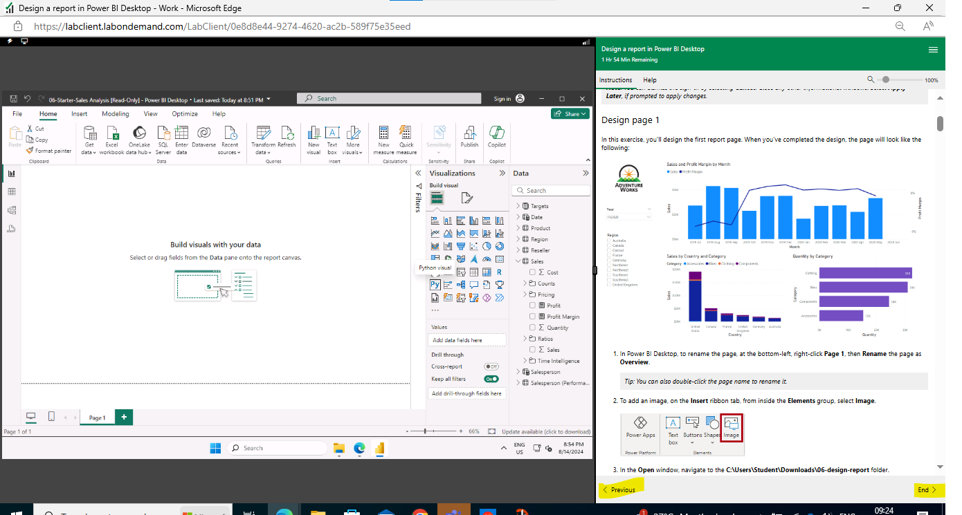 Lab for Design a Power BI report not working - Microsoft Q&A