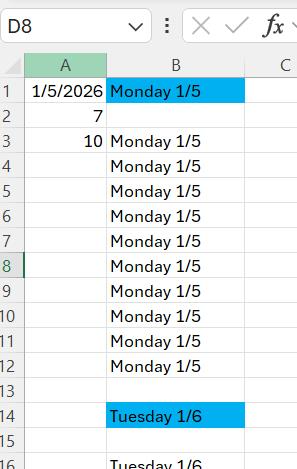 How do I get the shown date pattern to continue through the year in ...
