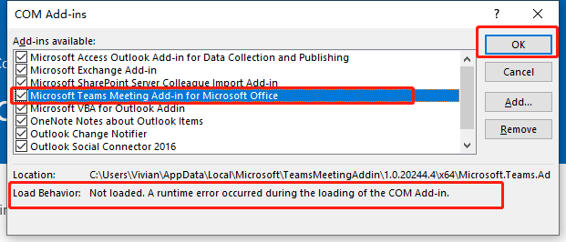 Not Loaded A Runtime Error Occurred During The Loading Of The Com Add