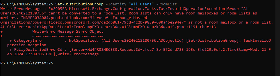 Unable to run PowerShell command for Distribution Group - Microsoft Q&A