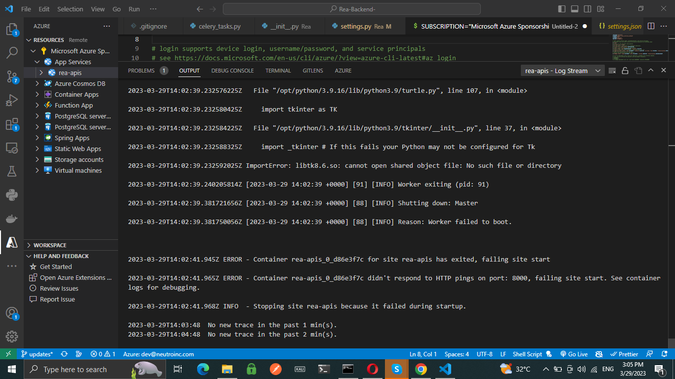 Container d451c208 didn't respond to HTTP pings on port: 8000, failing site start - Microsoft Q&A