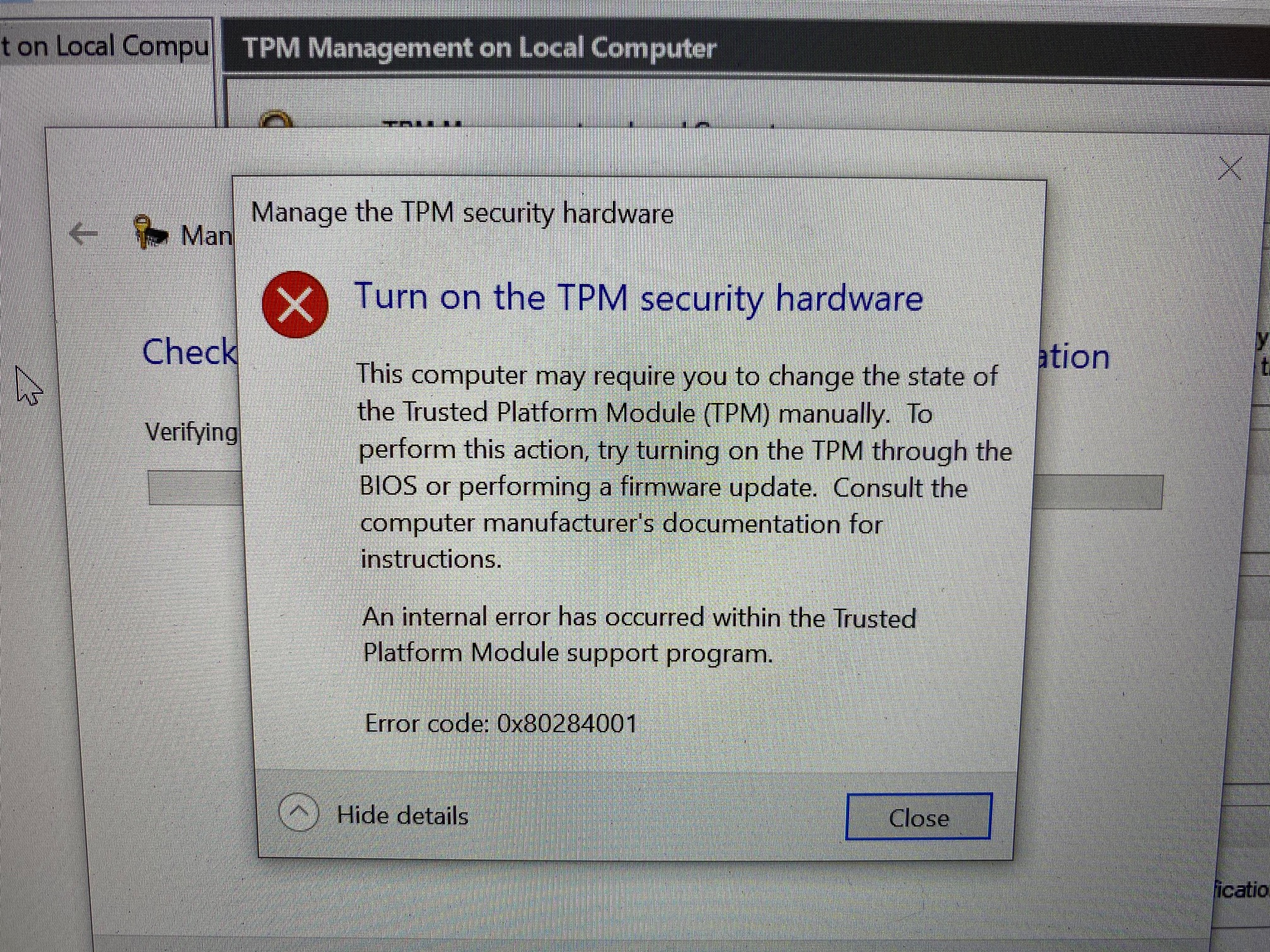 Cannot Turn on TPM - Microsoft Q&A