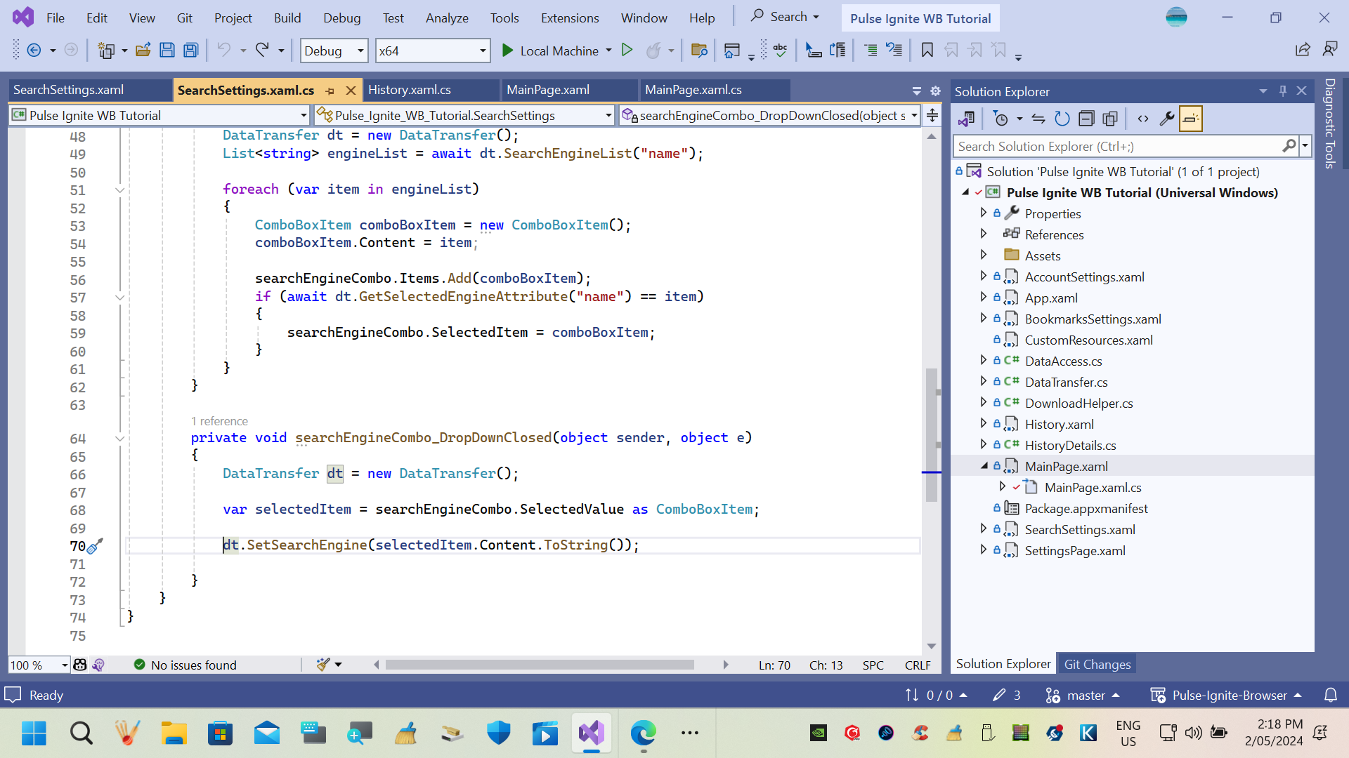 How do I make a list of button functions to Choose Default Search Engine uwp app made on visual ...